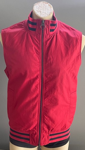M.J. BALE "Dray" Gilet Vest Red Sleeveless Size M Zip Front Navy Trim ...