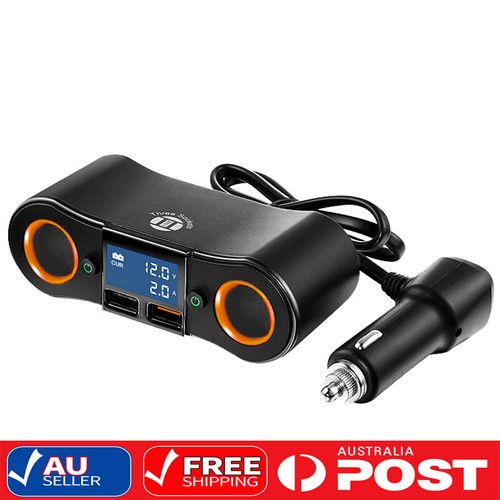 2 Way Socket Splitter Car Cigarette Lighter Charger Adapter 12V Dual ...