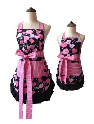 Apron Set Adult & Child Mother & Daughter 100% Cotton Pink & Black ...