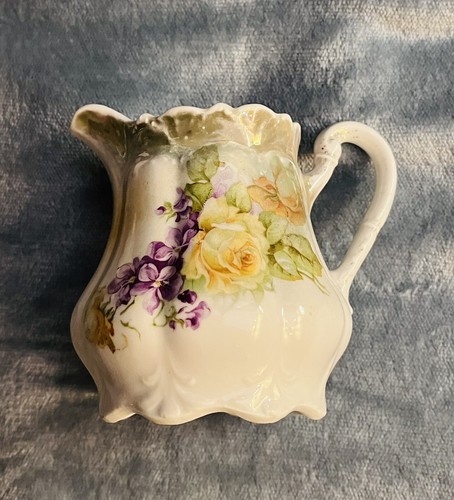 Vintage Creamer Hand Painted w Violets and Yellow Roses | eBay