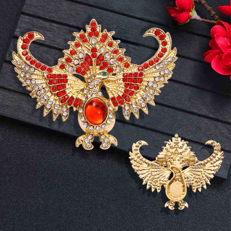 Vintage Red Crystal Rhinestone Chinese Phoenix Bird Brooch Pin | eBay