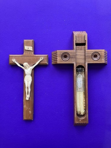 Vtg Catholic Divinity Crucifix Sick Call Set Wall Cross Holy Travel ...
