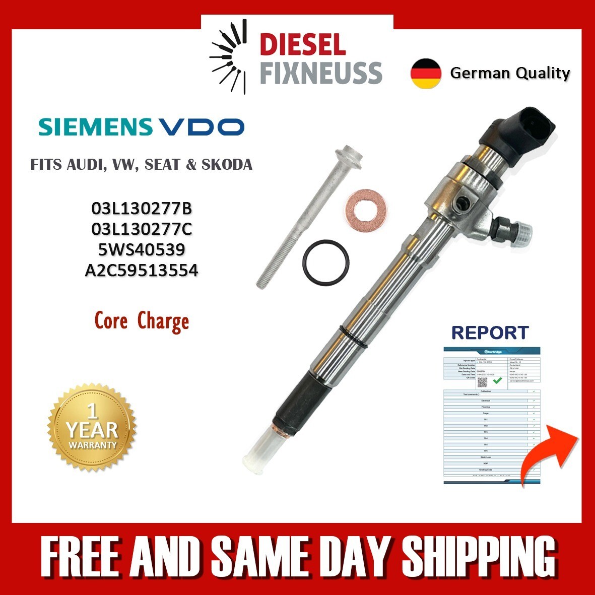 Injector Siemens 03L130277B Injector Audi Seat Skoda VW 1.6 Tdi Caya ...