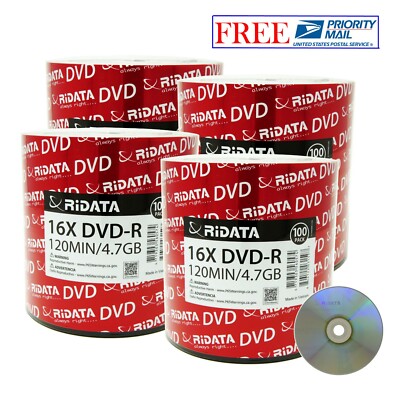 400 Pack Ridata DVD-R 16X 4.7GB 120 Min Silver Logo Top Blank ...