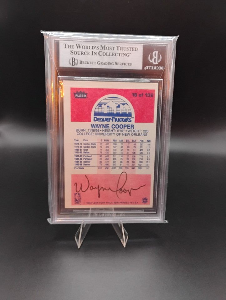 1986 Fleer WAYNE COOPER #18 AUTO Basketball Back SIGNED BGS BAS ...