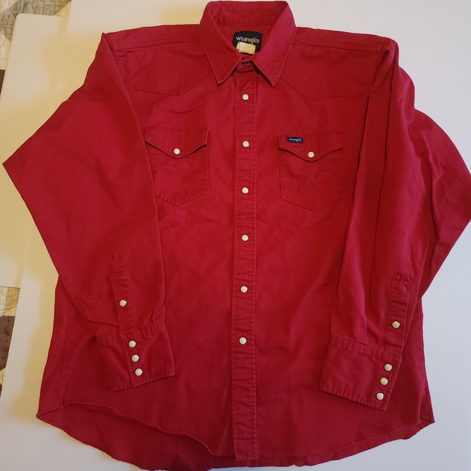 Vintage Wrangler Denim Western Pearl Snap Buttons Button Up Shirt Large ...