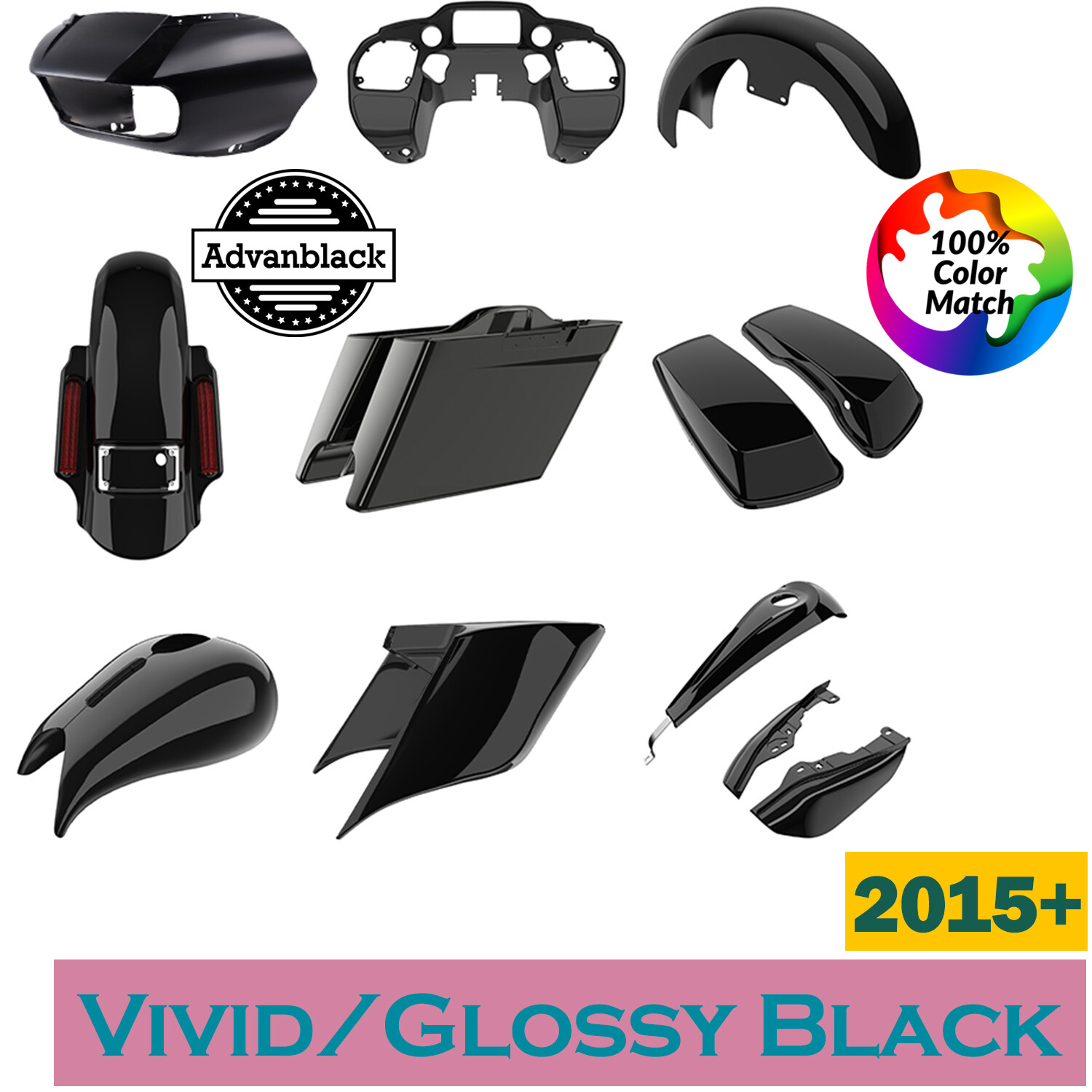 Vivid Black Premium Full Body Color Swap Bundle Fits 15+ Harley Road ...