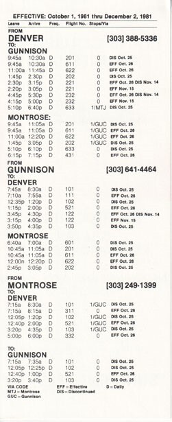 Trans-Colorado Airlines timetable 1981/10/01 | eBay
