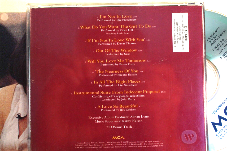 INDECENT PROPOSAL (CD Movie Soundtrack) Various Artists VG Cond Ships ...