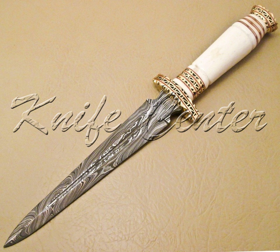 BEAUTIFUL CUSTOM HAND MADE DAMASCUS STEEL HUNTING DAGGER KNIFE HANDLE ...