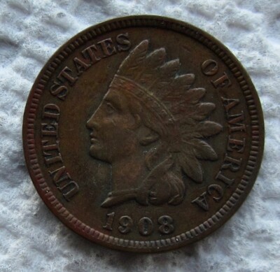 1908-S Indian Head Cent Rare Key Date XF Bold Liberty Wood Grain Effect ...