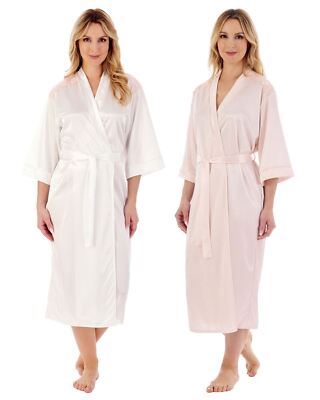 Slenderella Satin Robe 46" Embroidered Kimono Wrap Dressing Gown UK ...
