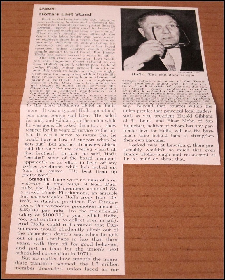 1967 Jimmy Hoffa Newsweek Article Clipping Labor Union Leader Teamsters ...