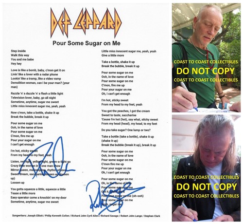 Def Leppard Signed Pour Some Sugar on Me Lyrics Sheet COA Proof ...