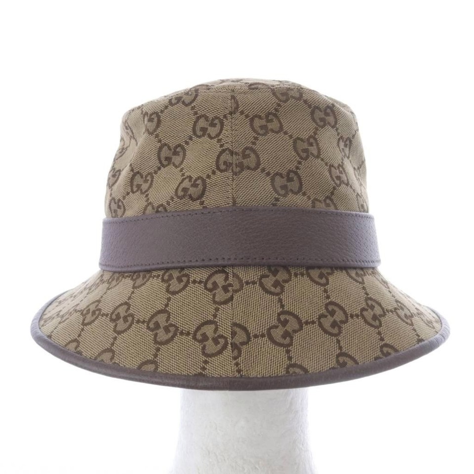 GUCCI Double G GG Canvas Bucket Hat Fedora Hut Hut 576587 M 58 cm Beige ...
