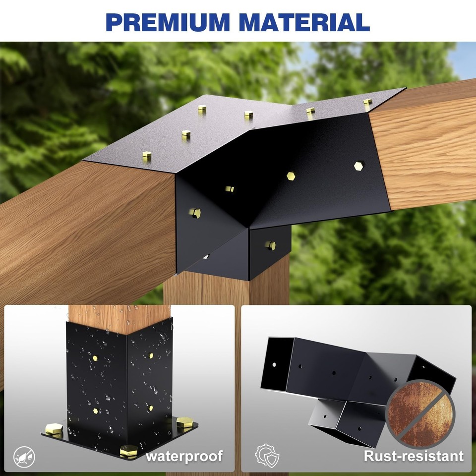 Pergola Kit, Slanted Roof Pergola Bracket, 3-Way Brackets with Post ...