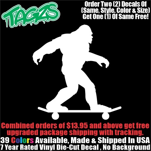Bigfoot Sasquatch Yeti Skateboard Funny DieCut Vinyl Window Decal ...