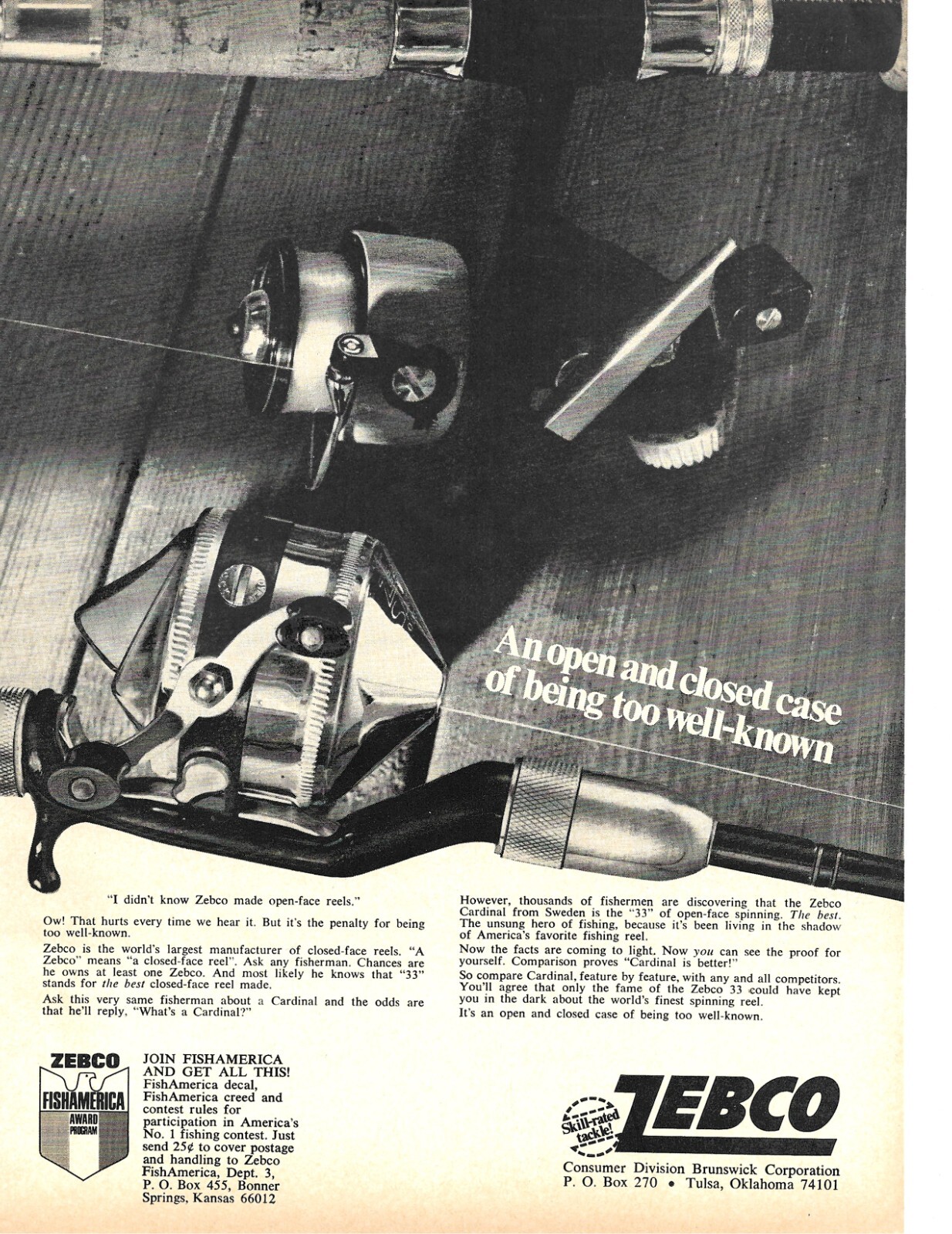 1970 ZEBCO PUSH BUTTON REELS PRINT AD, CLOSED FACE REELS, FISHING REELS ...