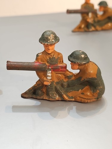 3 BARCLAY MANOIL VINTAGE TOY SOLDIERS MACHINE GUN CREW GUNNER & LOADER ...