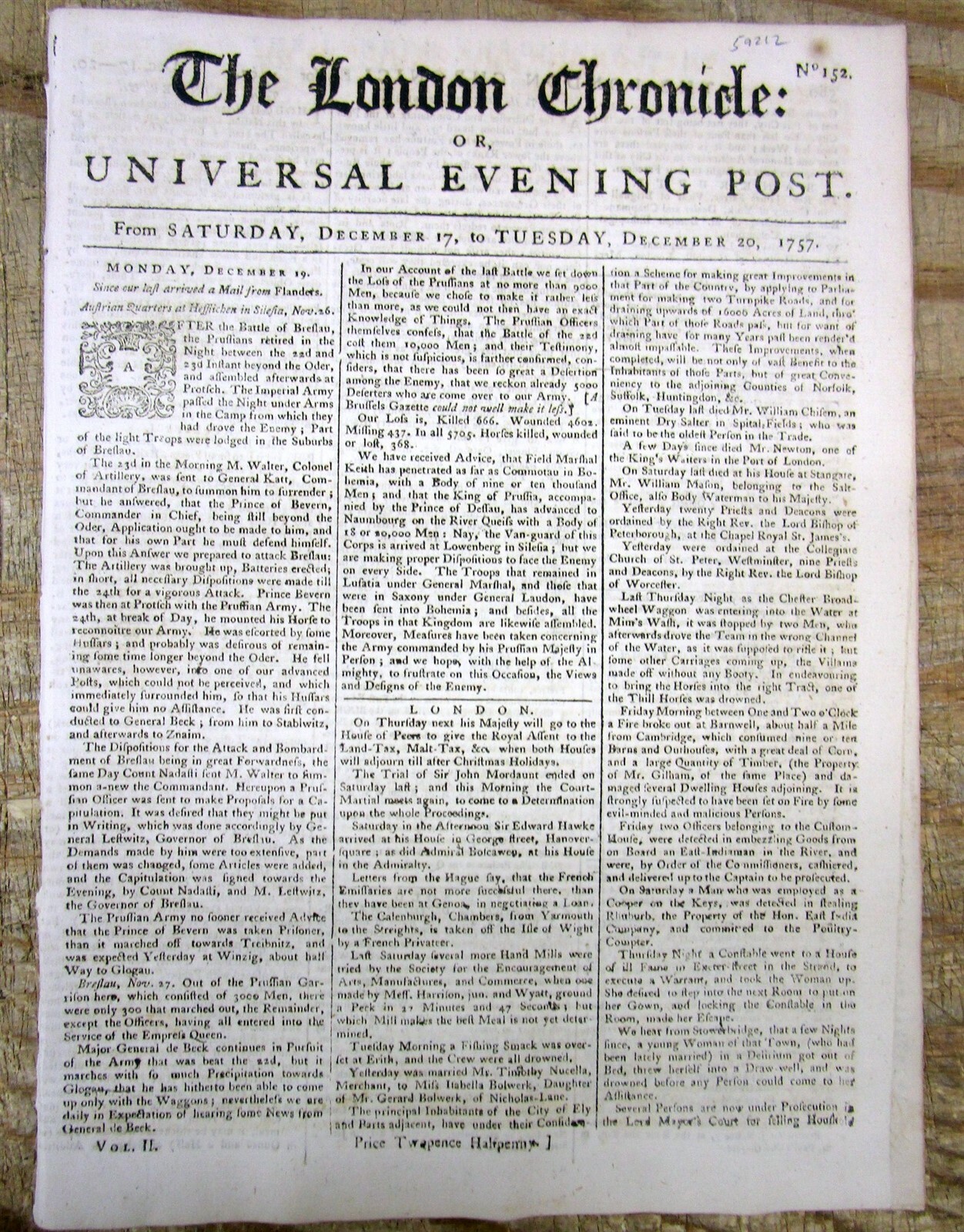 1757 newspaper CHIEF of the DELAWARE INDIANS in PENNSYLVANIA French ...