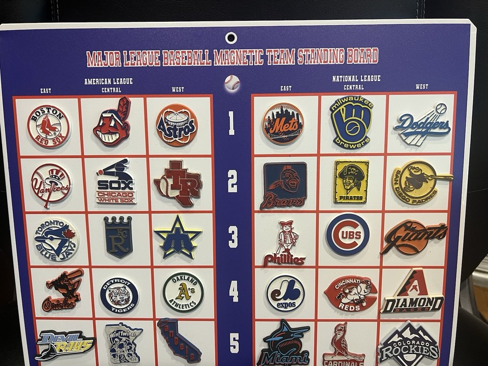 VINTAGE MLB MAGNETIC STANDINGS BOARD FULL SET 30 TEAM RUBBER FRIDGE ...