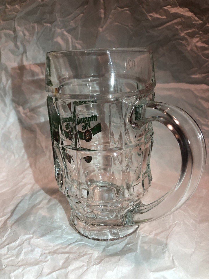 Moravia Pils Beer Glass Tankard Handle Vintage Weighty Glass Scalloped ...