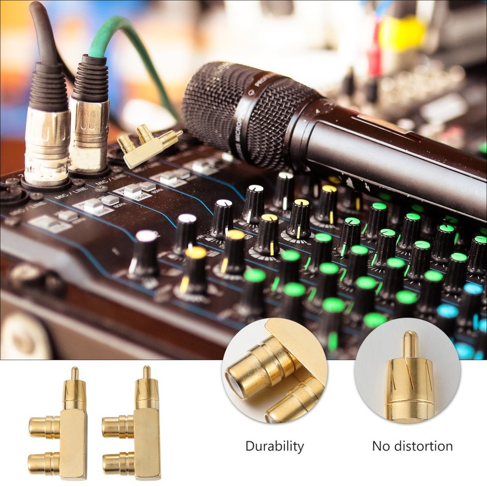 2 Pcs Single to Double Socket Converter 90 Degree RCA Splitter Plug ...