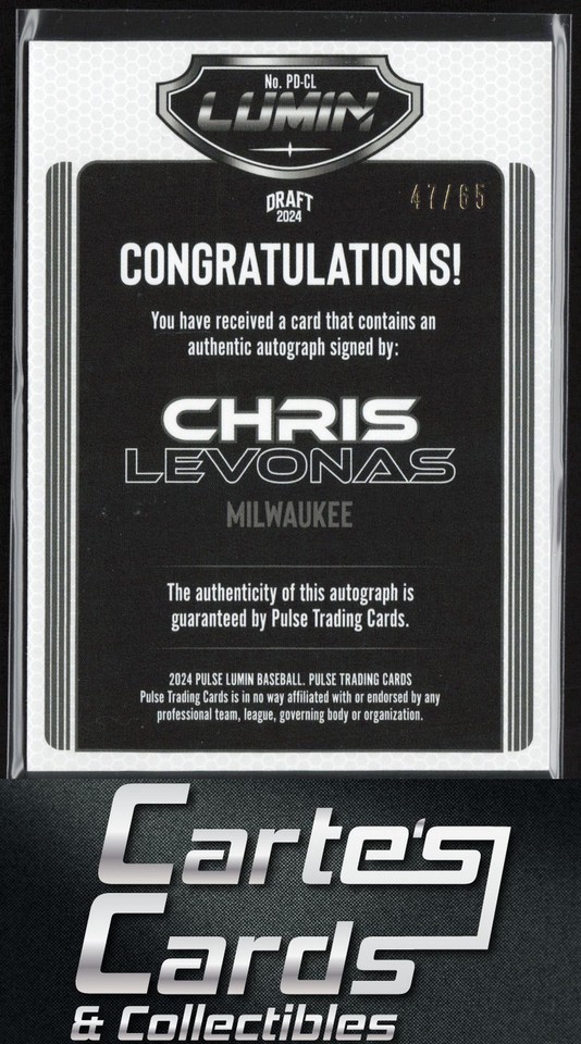 Chris Levonas 2024 Pulse Lumin Draft #PD-CL Autographs Milwaukee ...