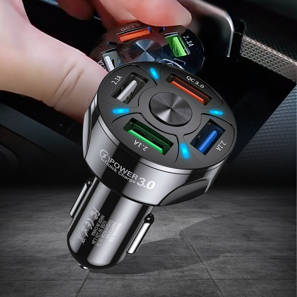 2pcs Black Universal 4 Way USB Cell Phone Car Charger Adapter Charge ...