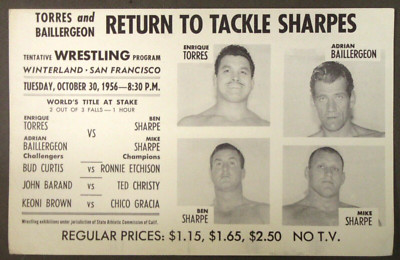 SHARPE BROS. Tag Team San Francisco FIGHT CARD postcard LARGE | eBay