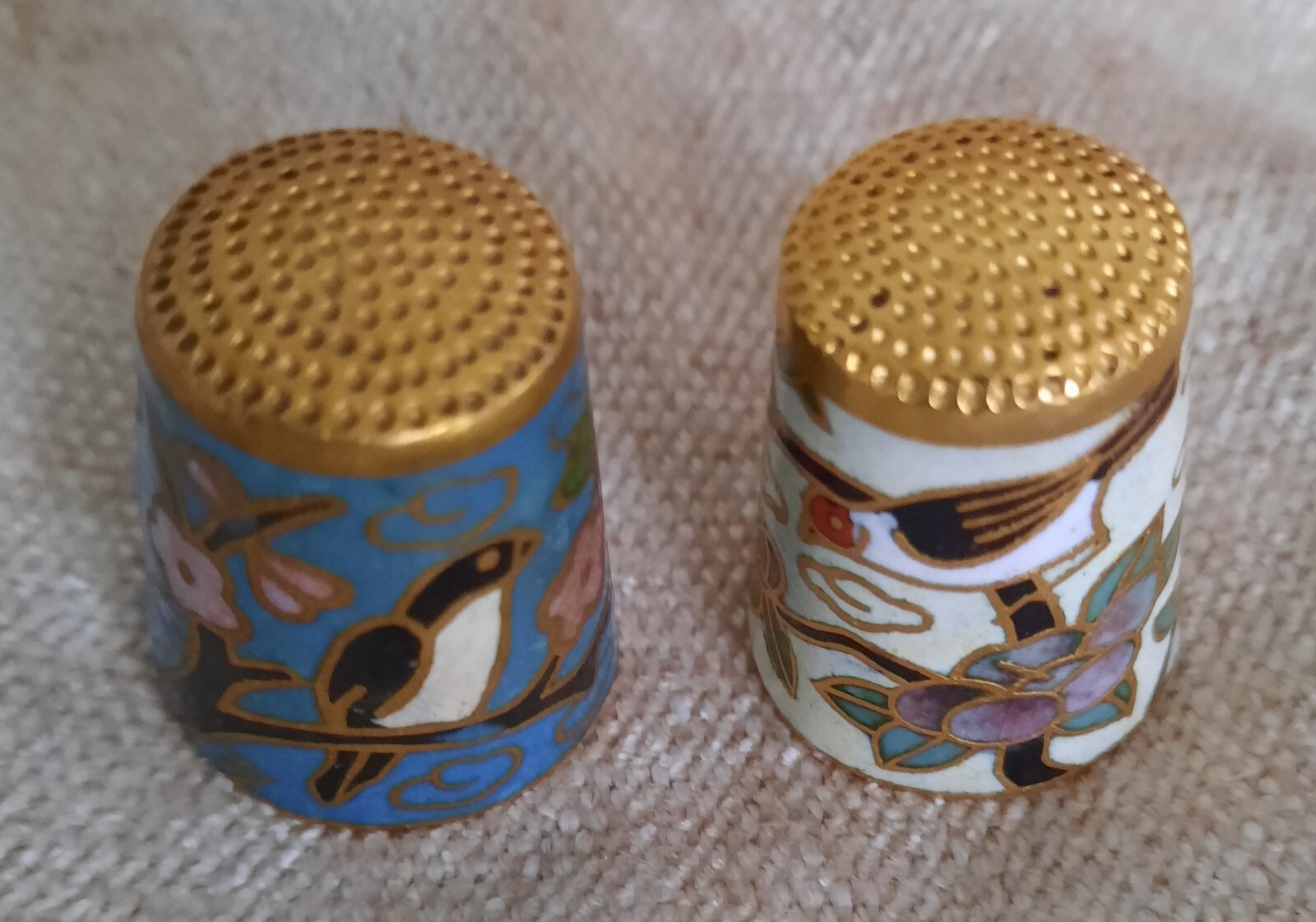 Vintage Cloisonne Enamel Thimbles Lot of 2 Birds Flowers Floral Design ...
