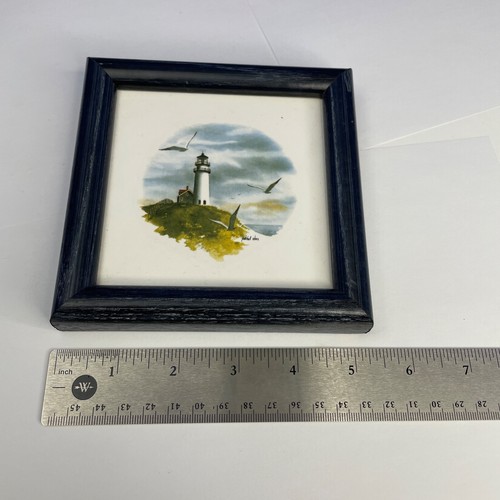 Denise Patchell Olson Small Lithograph Lighthouse Wood Framed Gulls 5 x ...