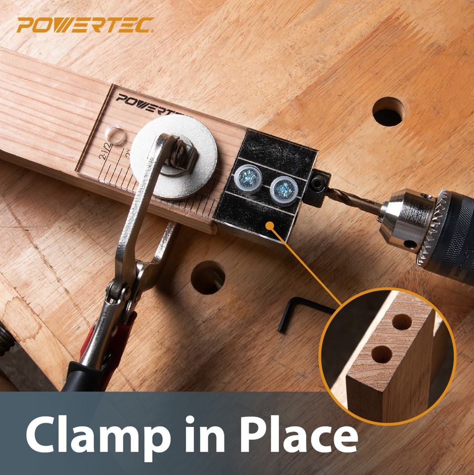 POWERTEC Complete Doweling Jig Kit w/ 1/2",3/8",1/4" Cobalt M-35 Drill ...