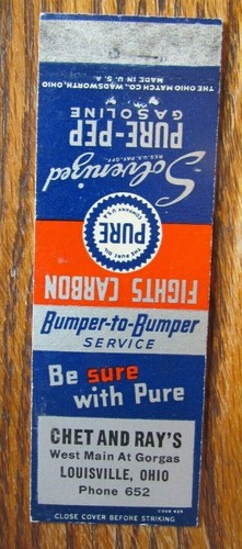 CHET & RAY'S PURE OIL GAS STATION MATCHBOOK MATCHCOVER: LOUISVILLE ...