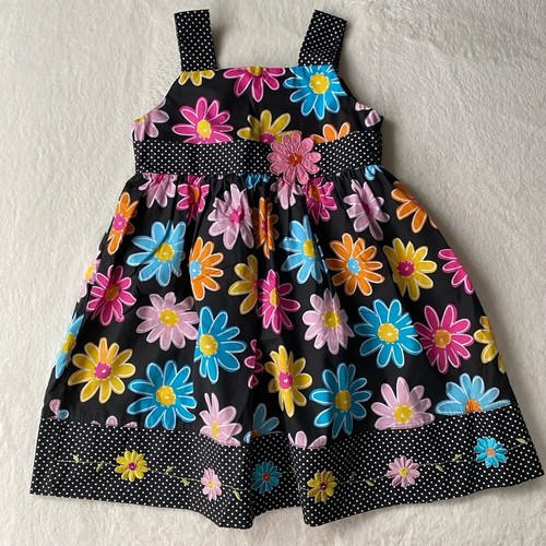 BLUEBERI Boulevard Dress Floral Black Polka Dot Multicolored embroidered 4T | eBay