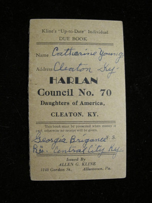 1940 s POCKET DUES BOOKLET HARLAN #70 DAUGHTERS OF AMERICA CLEATON ...