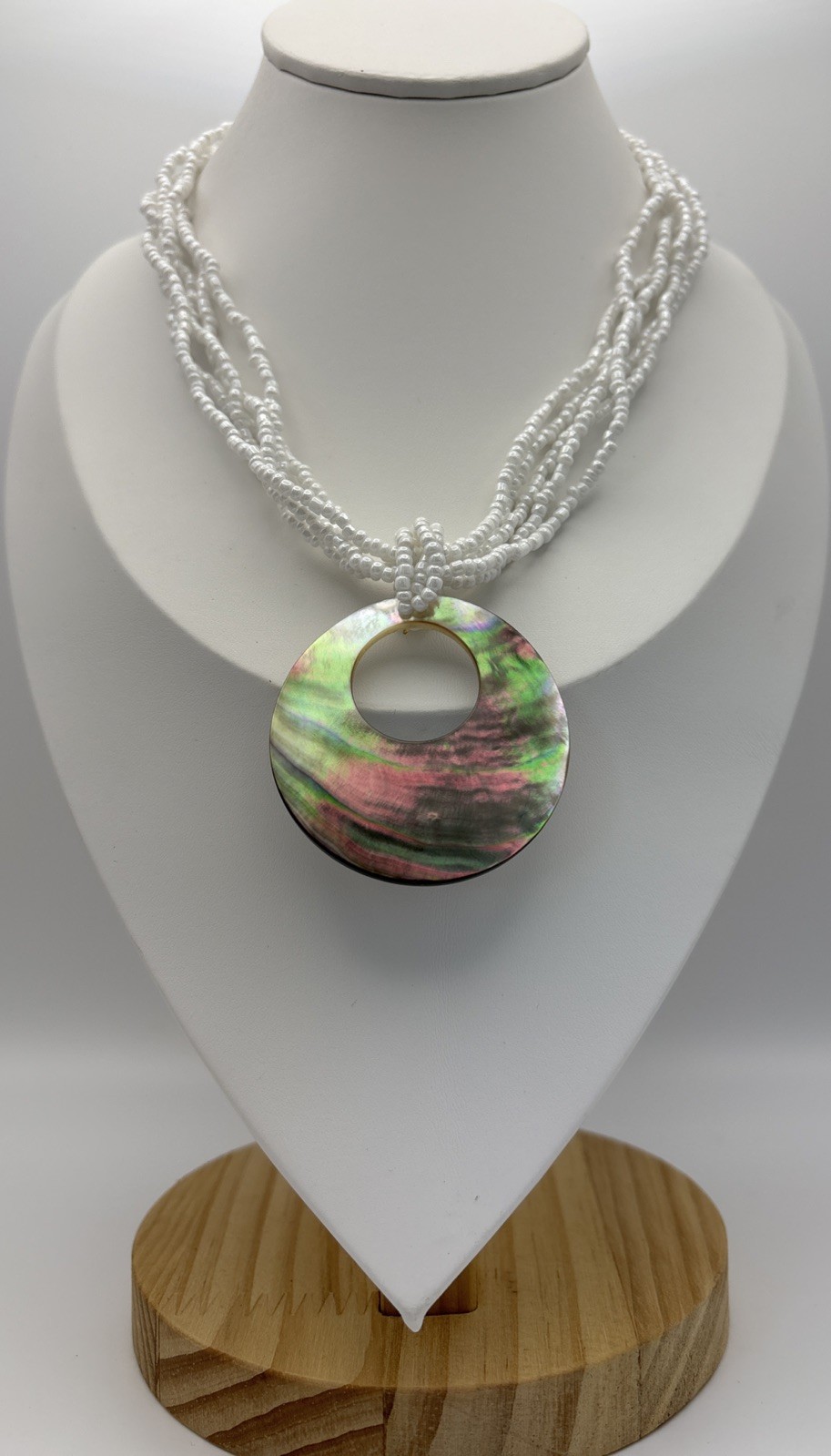 Vintage Mother of Pearl Shell Pendant Necklace Multi Strand White Seed ...