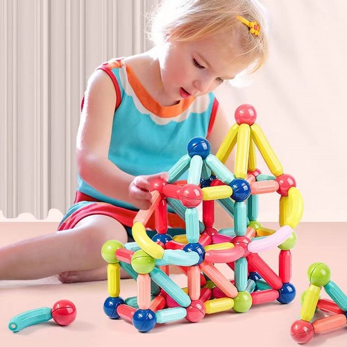 70 x Magnetic Building Balls and Rods Set Blocks Set Educational ...