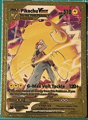 Pikachu VMax - Gold Steel Pokemon Card - HP310- English - Fan Art Gift ...