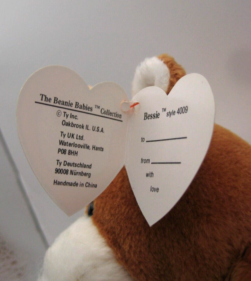 RARE BESSIE COW 1ST GEN HT/ 3RD GEN TT NM TY BEANIE BABIE W TAG FREE ...