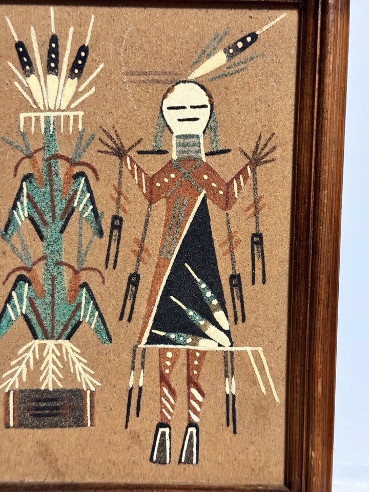 Navajo Sand Painting by Begay - Yei Beings and Corn Stalks Framed 8 ...
