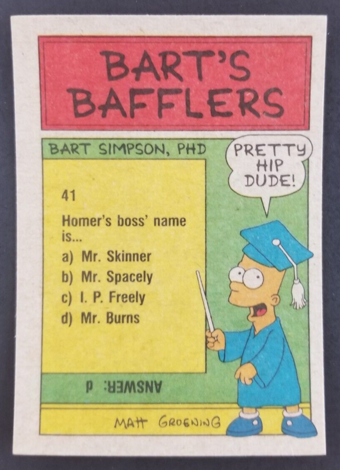 Simpsons 1990 TV Show Cartoon Topps Card #56 (NM) | eBay