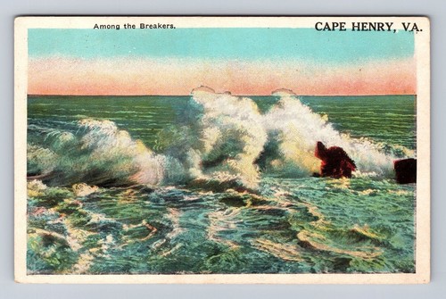 Cape Henry VA-Virginia, Among the Breakers, Antique Vintage Souvenir ...