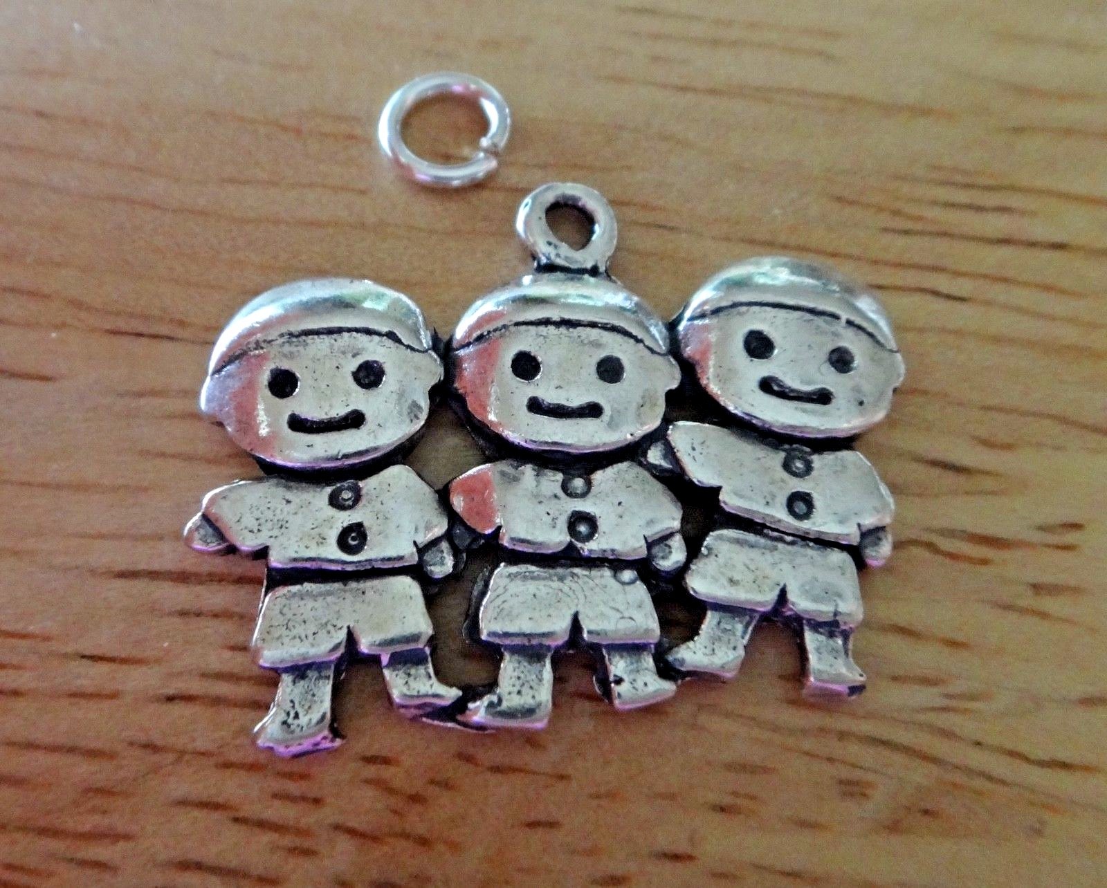 Sterling Silver 25x21mm Three Kids 3 Boys Triplets Friends Cousin ...