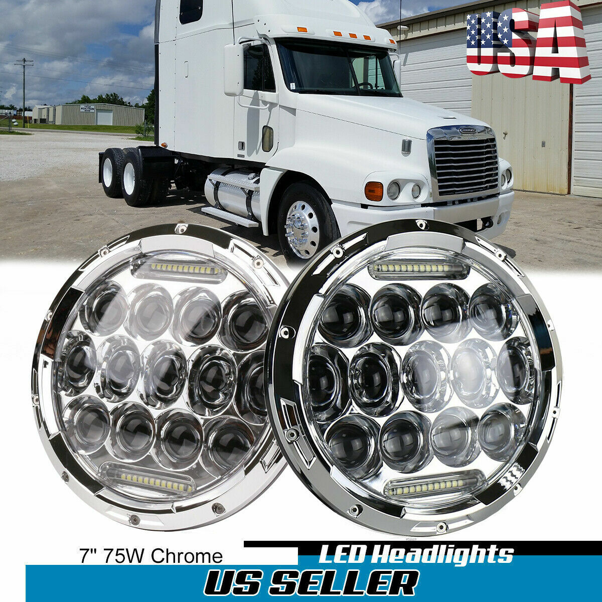 For Freightliner Century Class 7inch Round LED Headlights Hi/Lo Beam ...