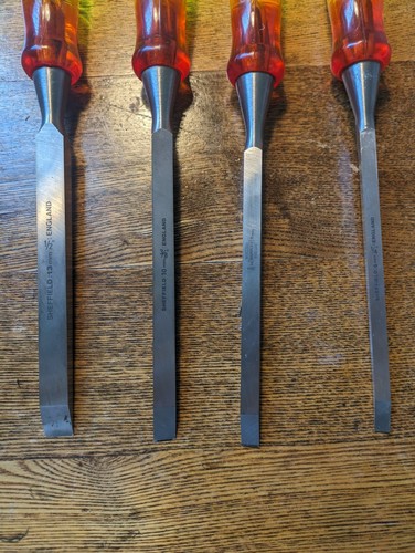 MARPLES Mortise Chisel Set 4pc 1/4-1/2" Sheffield England, Stanley Roll ...