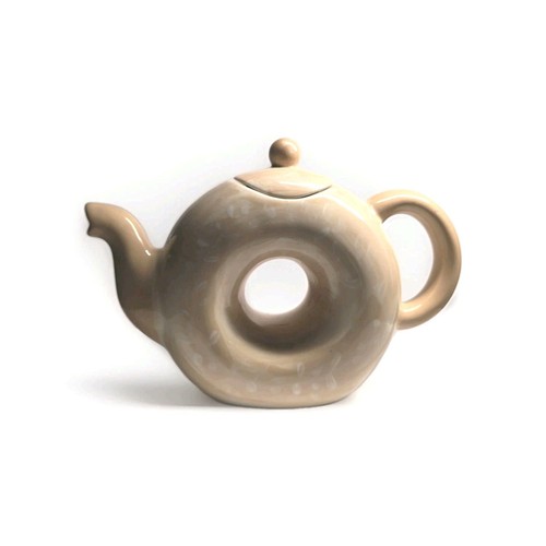 Vintage Donut Shape Ceramic Teapot Cream Glazed Novelty Tea Pot 10.5 ...