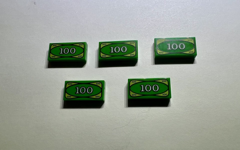 Lego Lot Of 5 100 Dollar Bills Bill Green Money Cash 1x2 Printed Flat ...