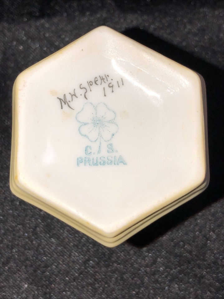 Antique 1911 C.S.Prussia Hexagonal Porcelain Toothpick Holder Hand ...