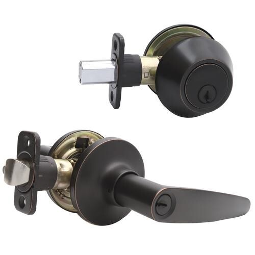 Entry Door Lever & Deadbolt Oil Rubbed Bronze Keyed Lock Adjustable ...